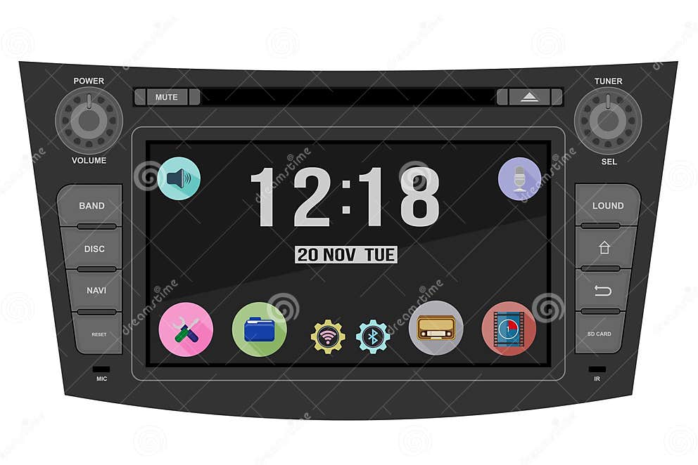 Car Multimedia with Touchscreen Vector Illustration Flat Style Stock ...