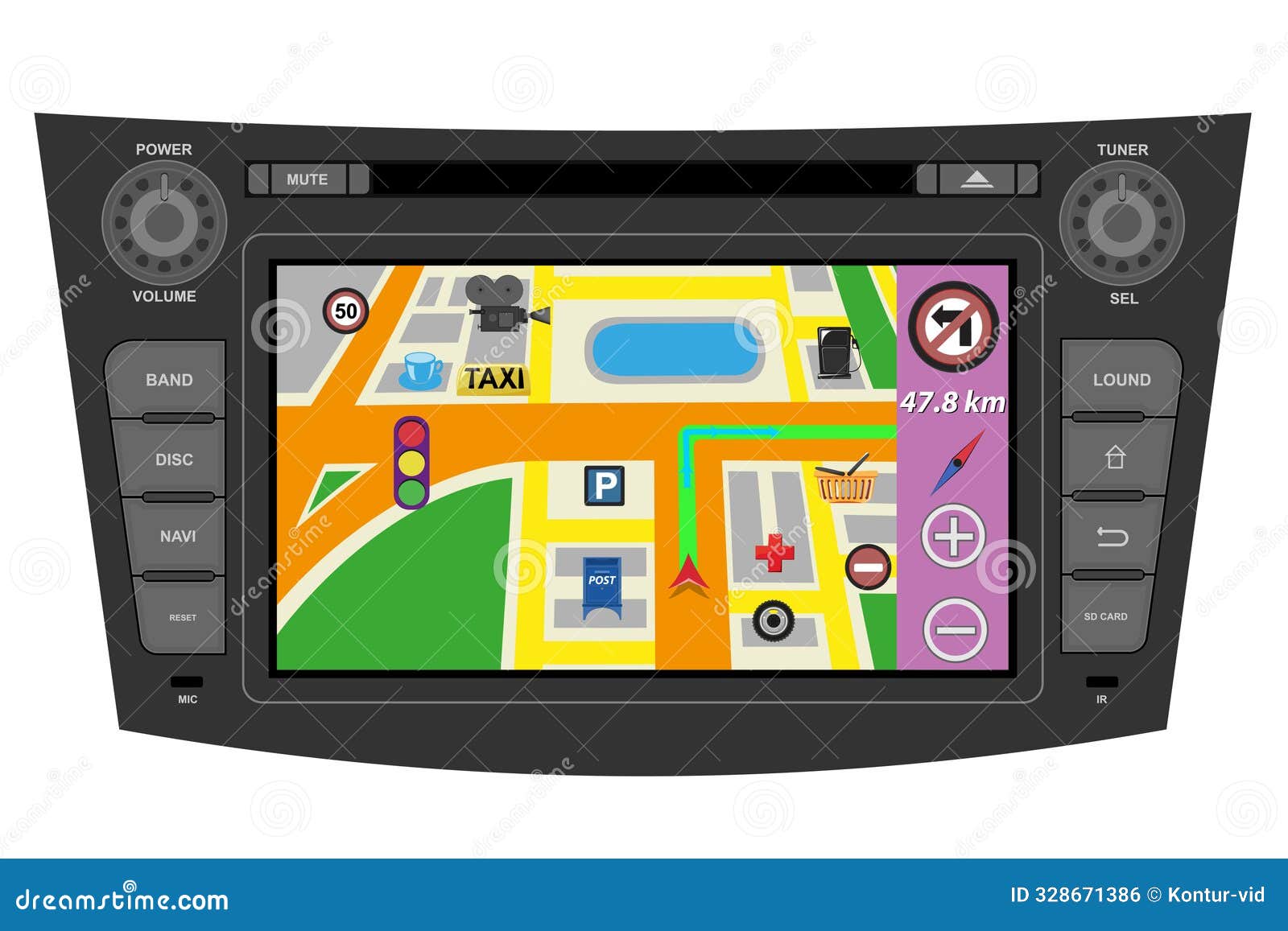 Car Multimedia with Touchscreen Vector Illustration Flat Style Stock ...