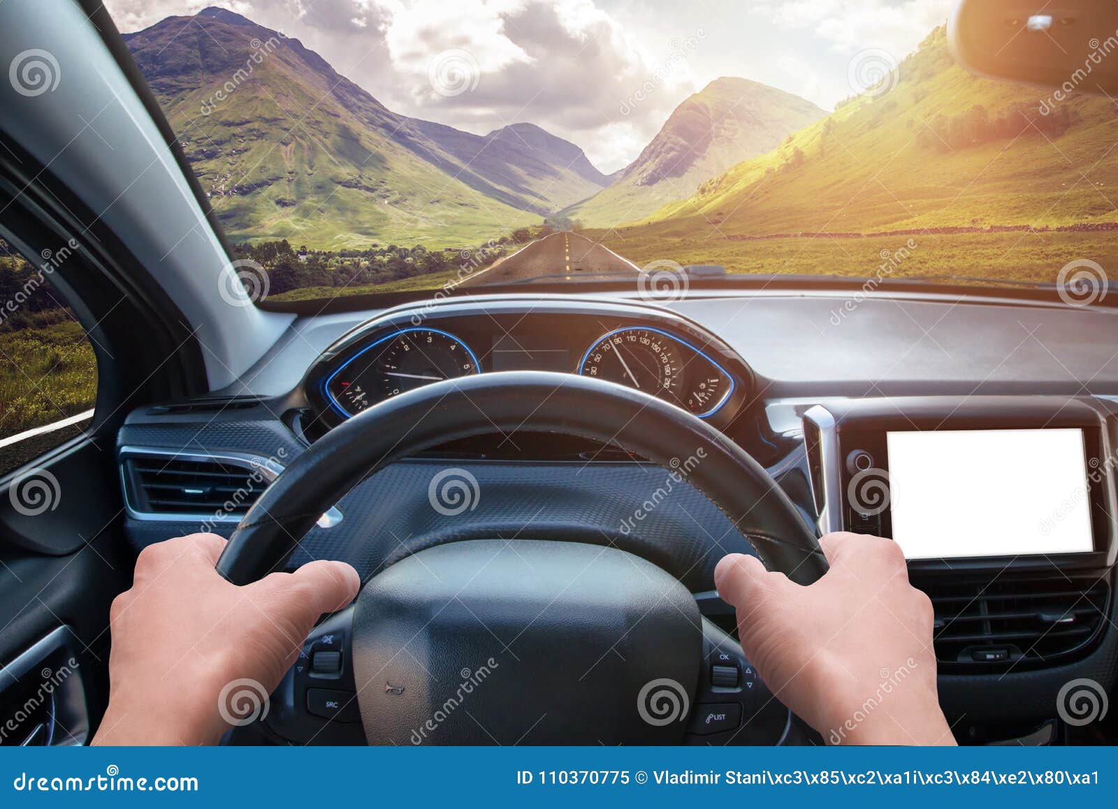 Car Navigation Display Mockup. View from the Driver`s Angle Stock Image ...