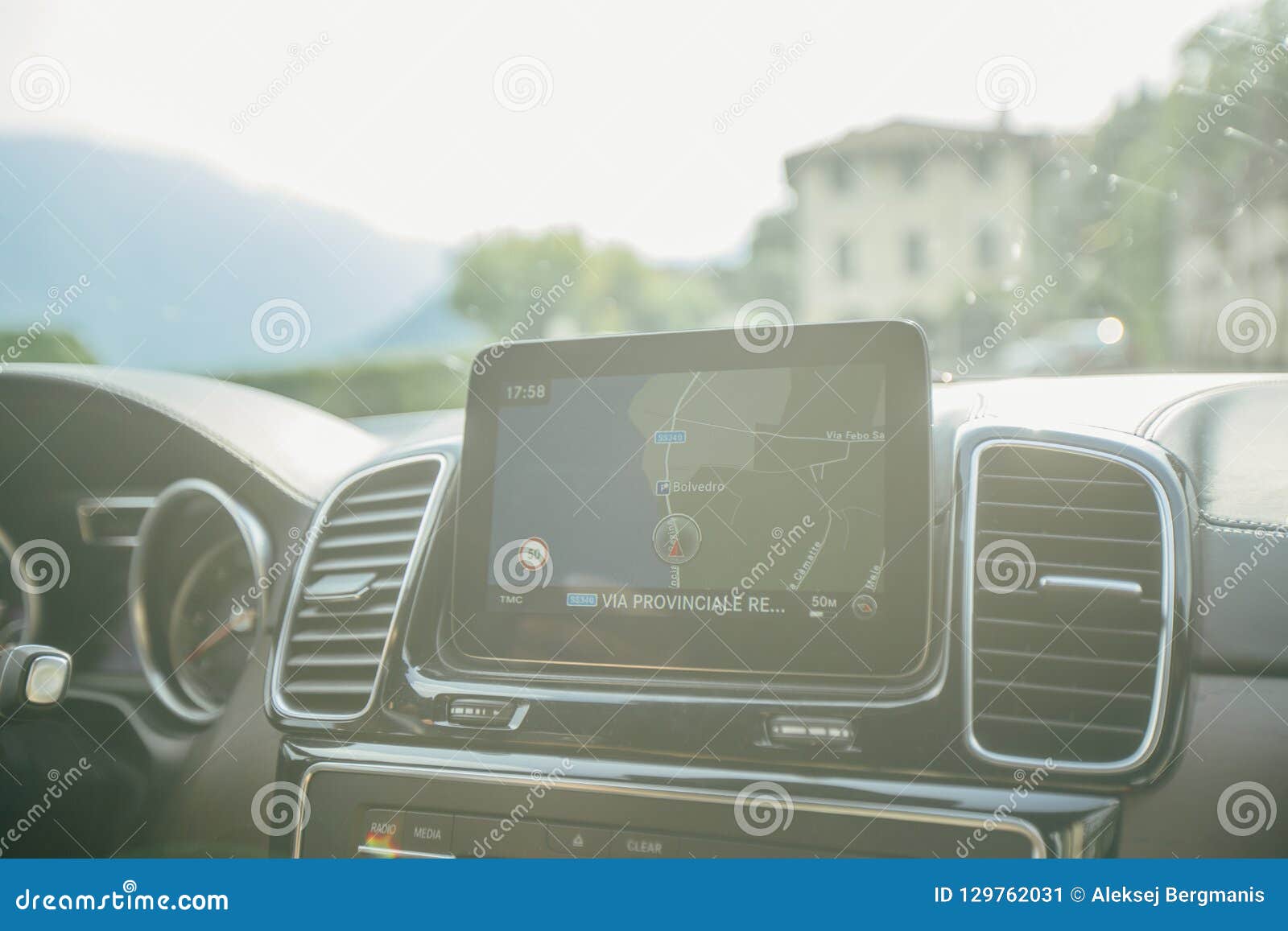 Car Navigation Display on the Car Panel Stock Image - Image of phablet ...