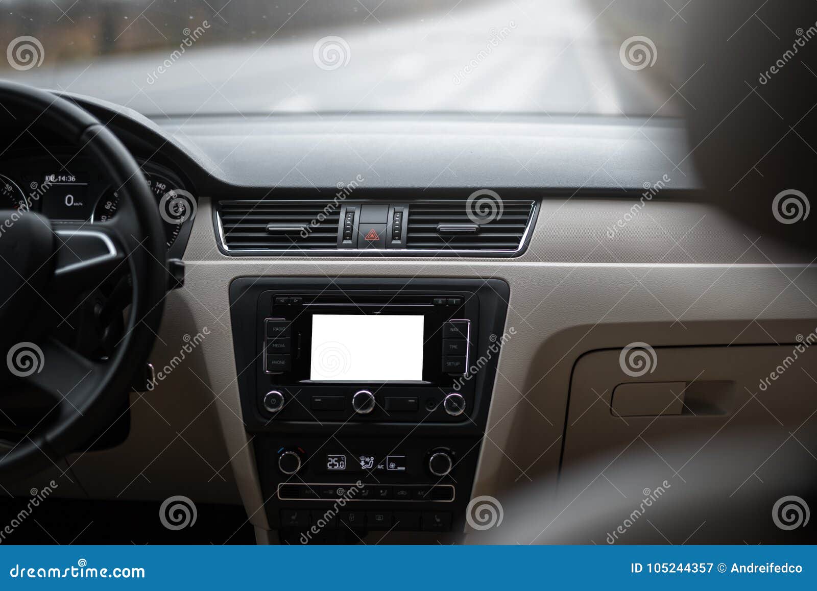 Car Navigation System in Modern Car Interior with Mock Up. Display of ...