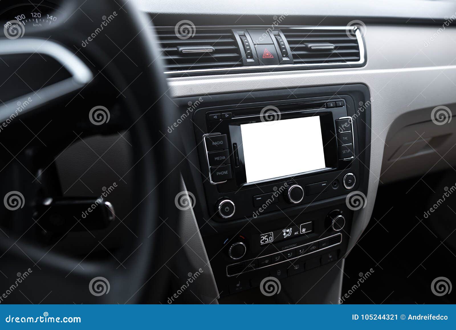 Car Navigation System in Modern Car Interior with Mock Up. Isolated ...