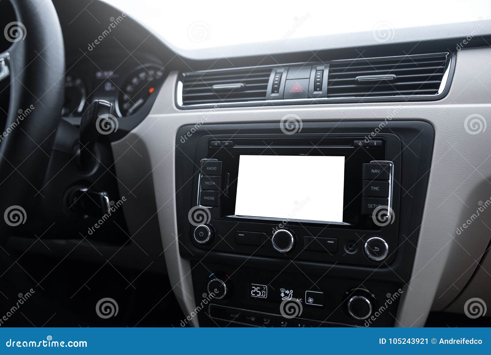 Car Navigation System in Modern Car Interior with Mock Up. Display of ...