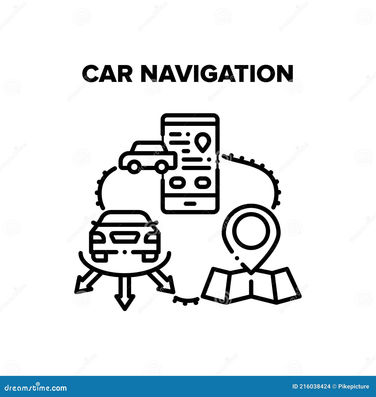 Car Navigation Vector Black Illustration Stock Vector - Illustration of ...