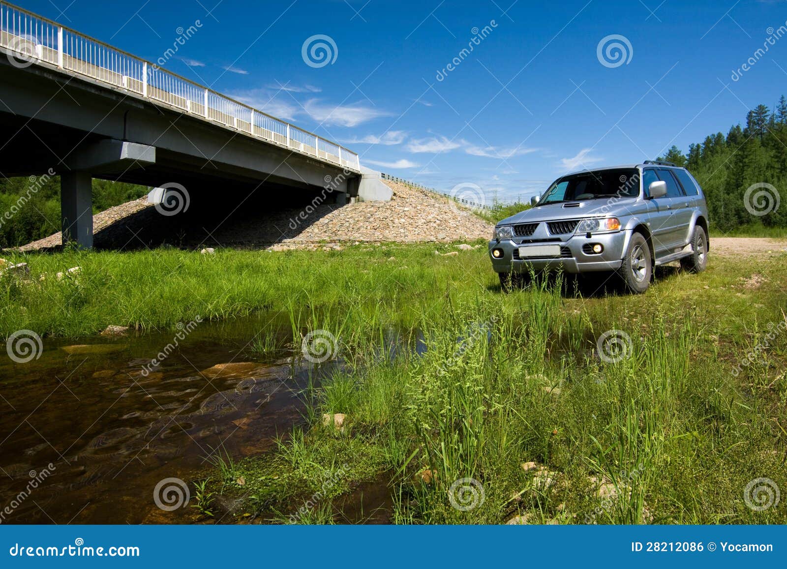 Car near the river stock photo. Image of adventure, forest - 28212086