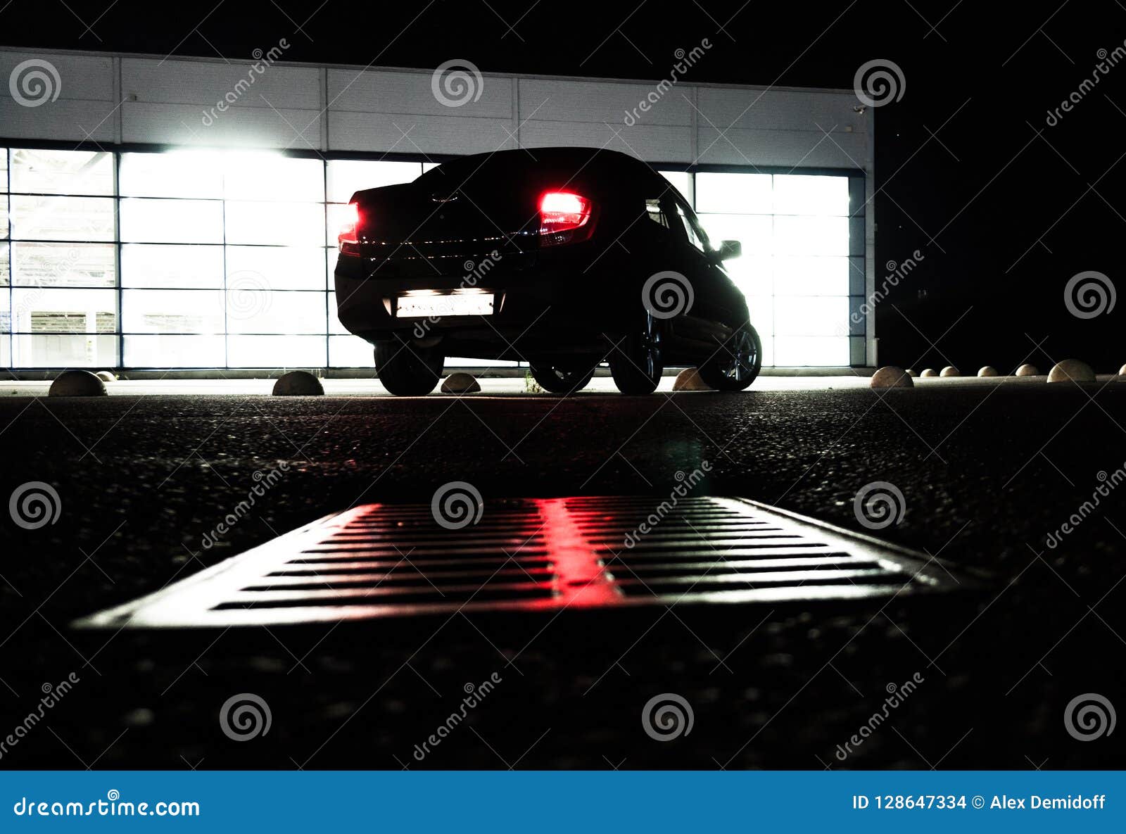 Car at Night, Bottom View from Behind the Road Surface. Stock Photo ...