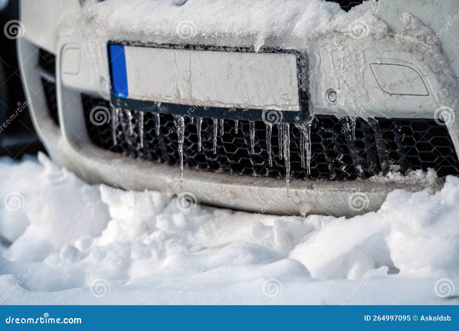 Car Number in Icicles in Winter. Frozen Number Plate Car Bumper with ...