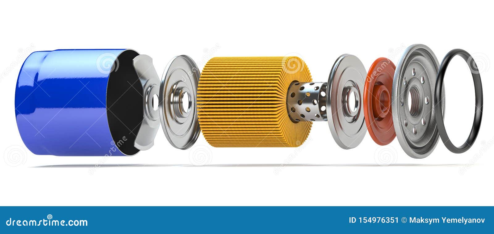 Car Oil Filter Isolated on White. Exploded View Stock Illustration ...