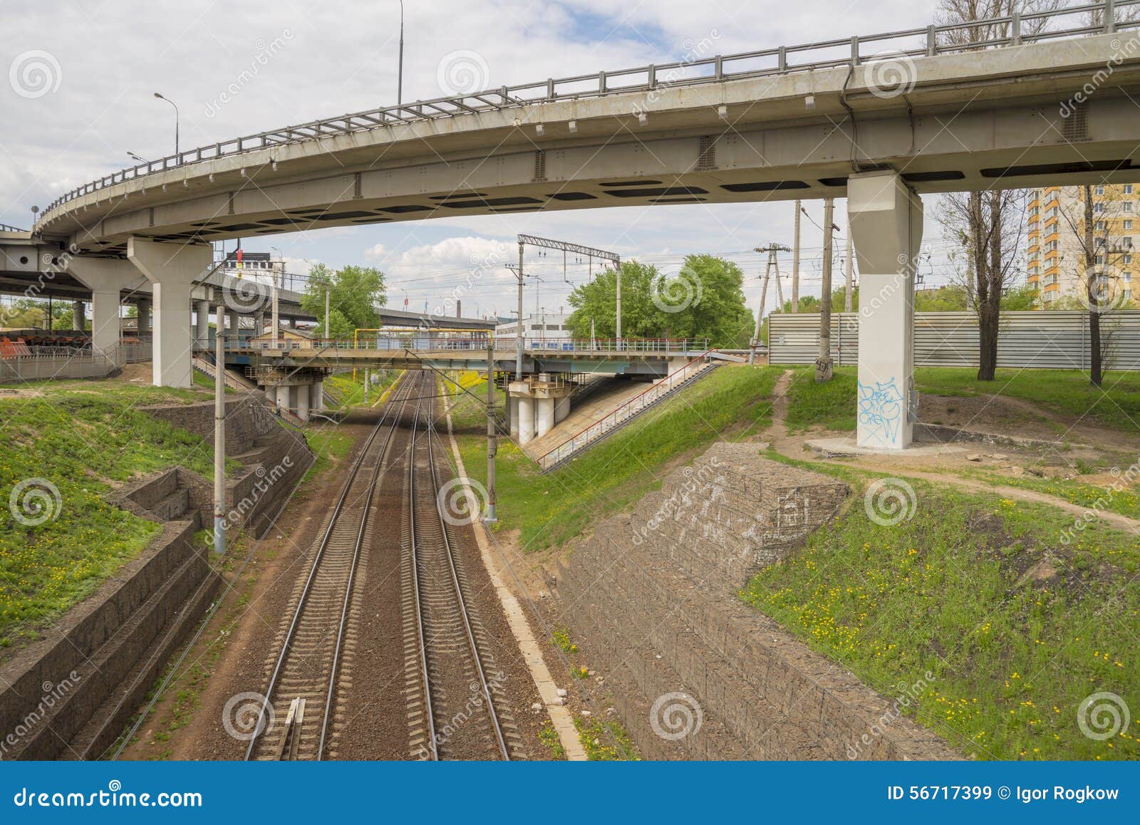 Car Overpass Running Over Railway Tracks Stock Image - Image of ...