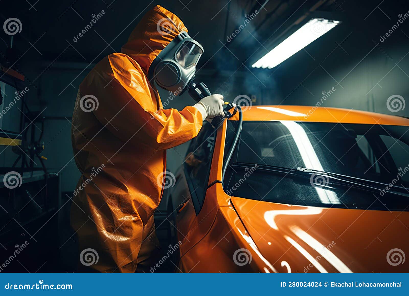 Car Painter in Action, Creating a Flawless Paint Job in a Professional ...