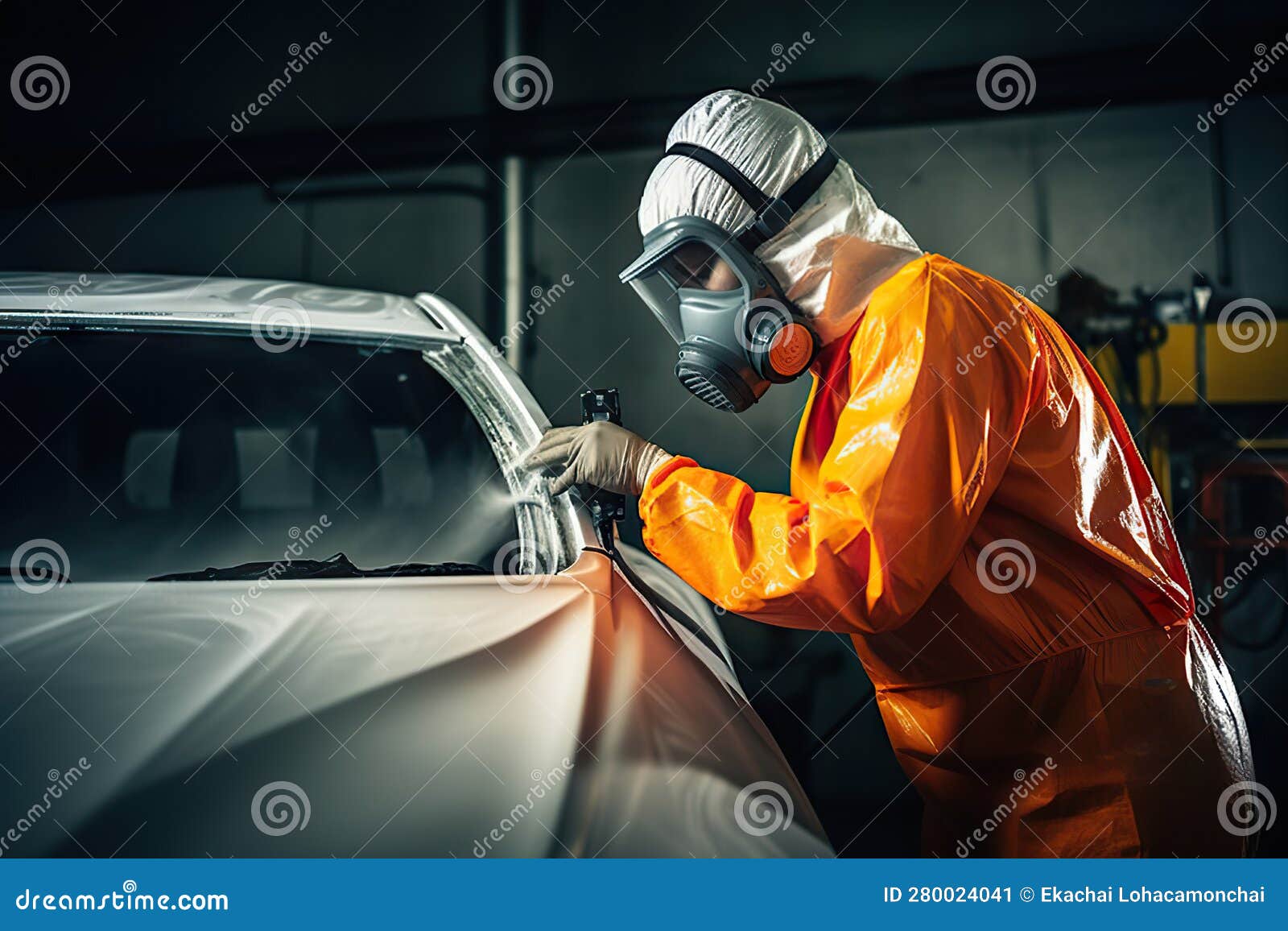Car Painter in Action, Creating a Flawless Paint Job in a Professional ...