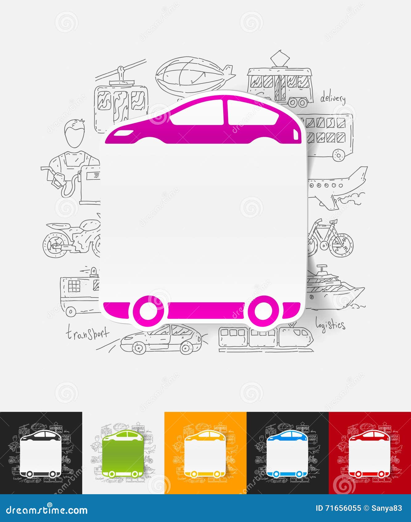 Car Paper Sticker with Hand Drawn Elements Stock Vector - Illustration ...