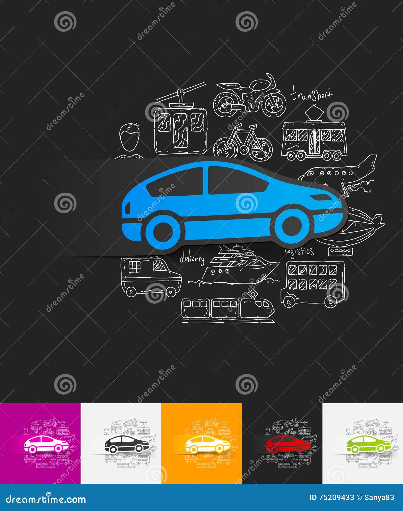 Car Paper Sticker with Hand Drawn Elements Stock Vector - Illustration ...