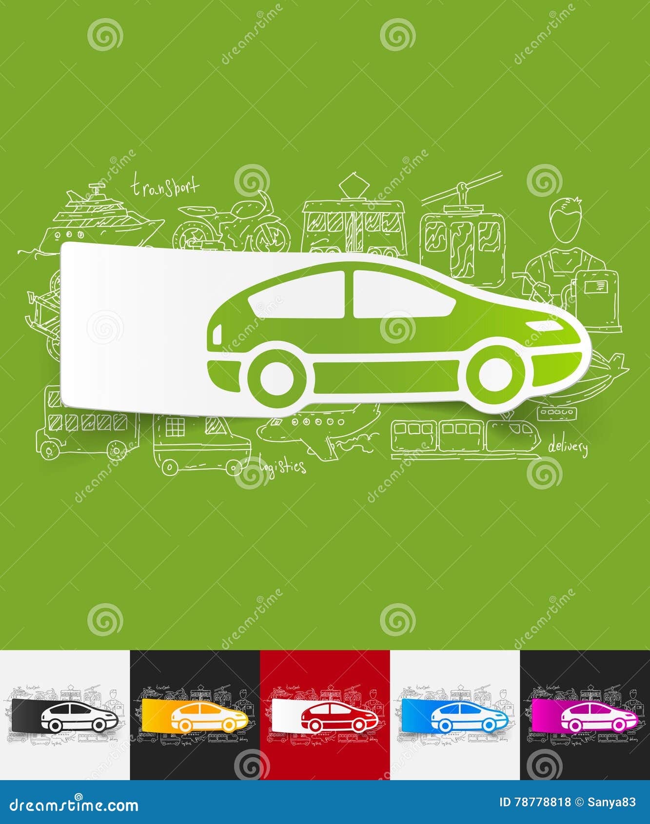 Car Paper Sticker with Hand Drawn Elements Stock Vector - Illustration ...