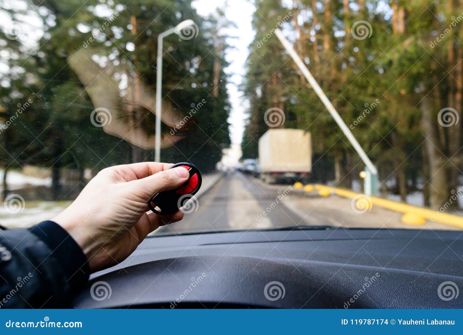 Car Park Automatic Entry System. Man with Remote Control Opens B Stock ...