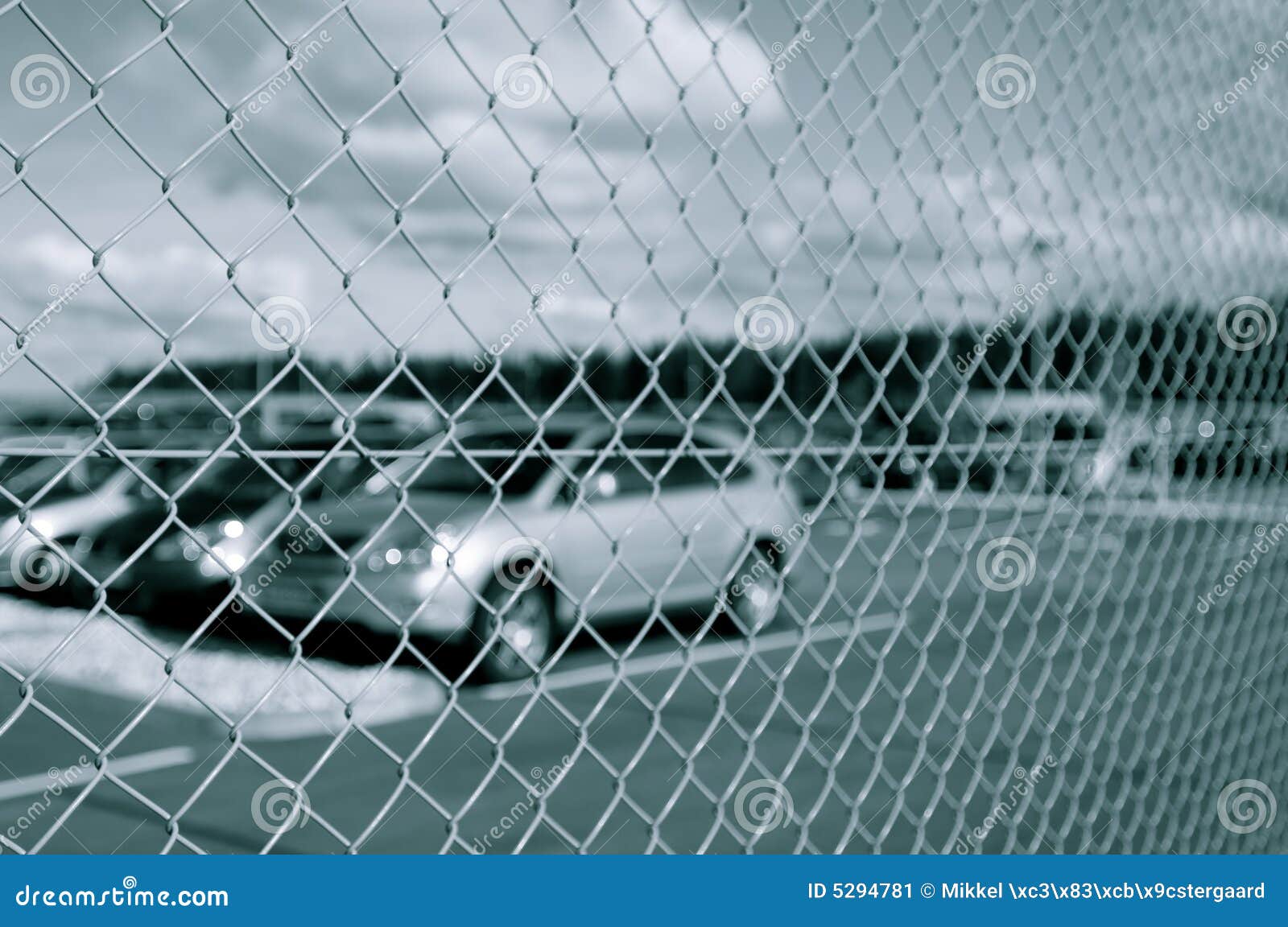 Car Park Behind Security Fence Stock Image - Image of guard, duotone ...