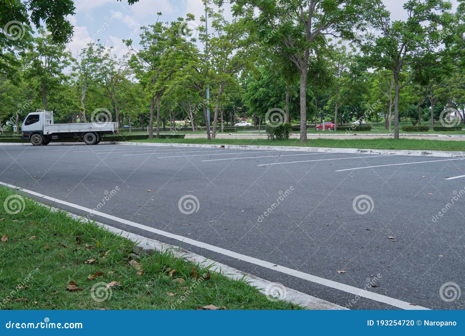 Car Park Empty Asphalt Outdoor Stock Photo - Image of paint, trees ...