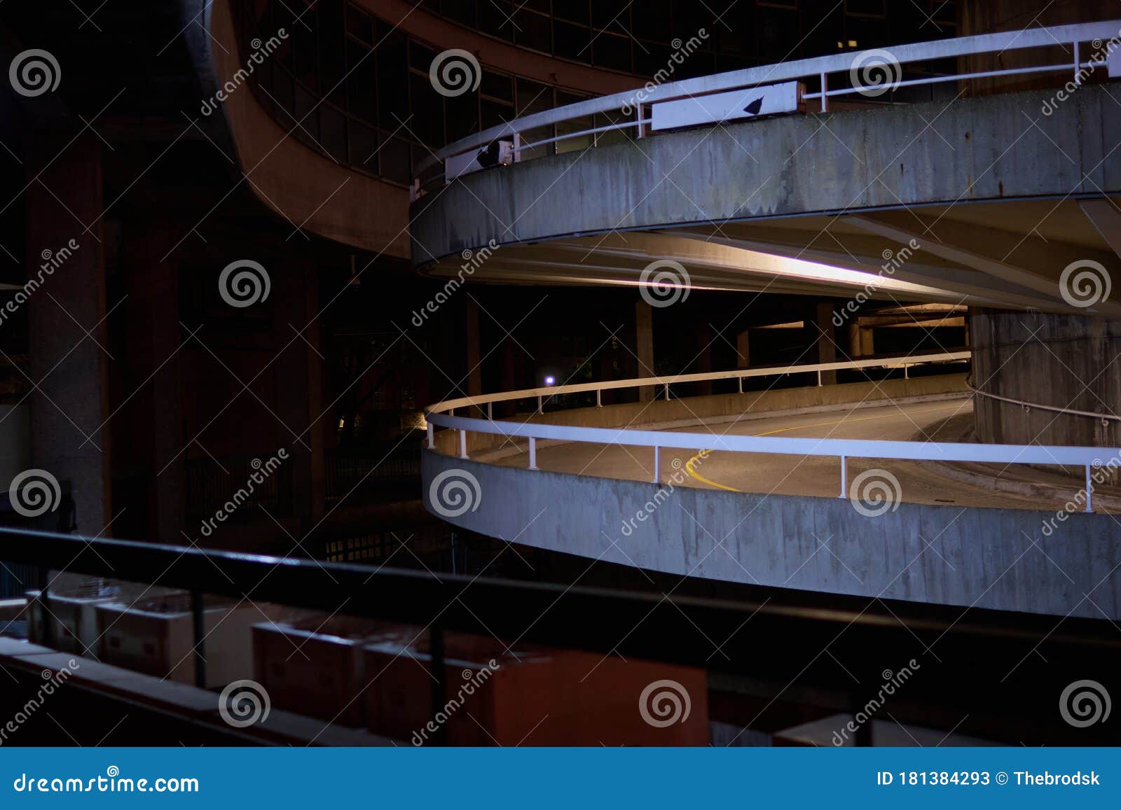 Car park spiral ramp stock image. Image of nighttime - 181384293