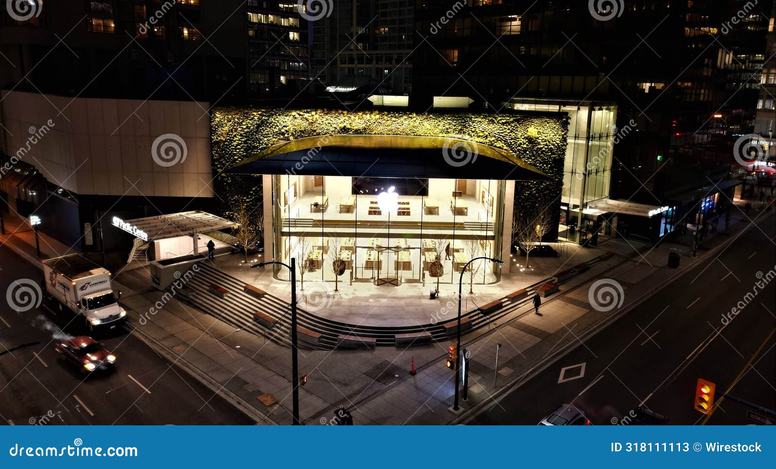 Car Parked in Front of a Building at Night Stock Image - Image of empty ...