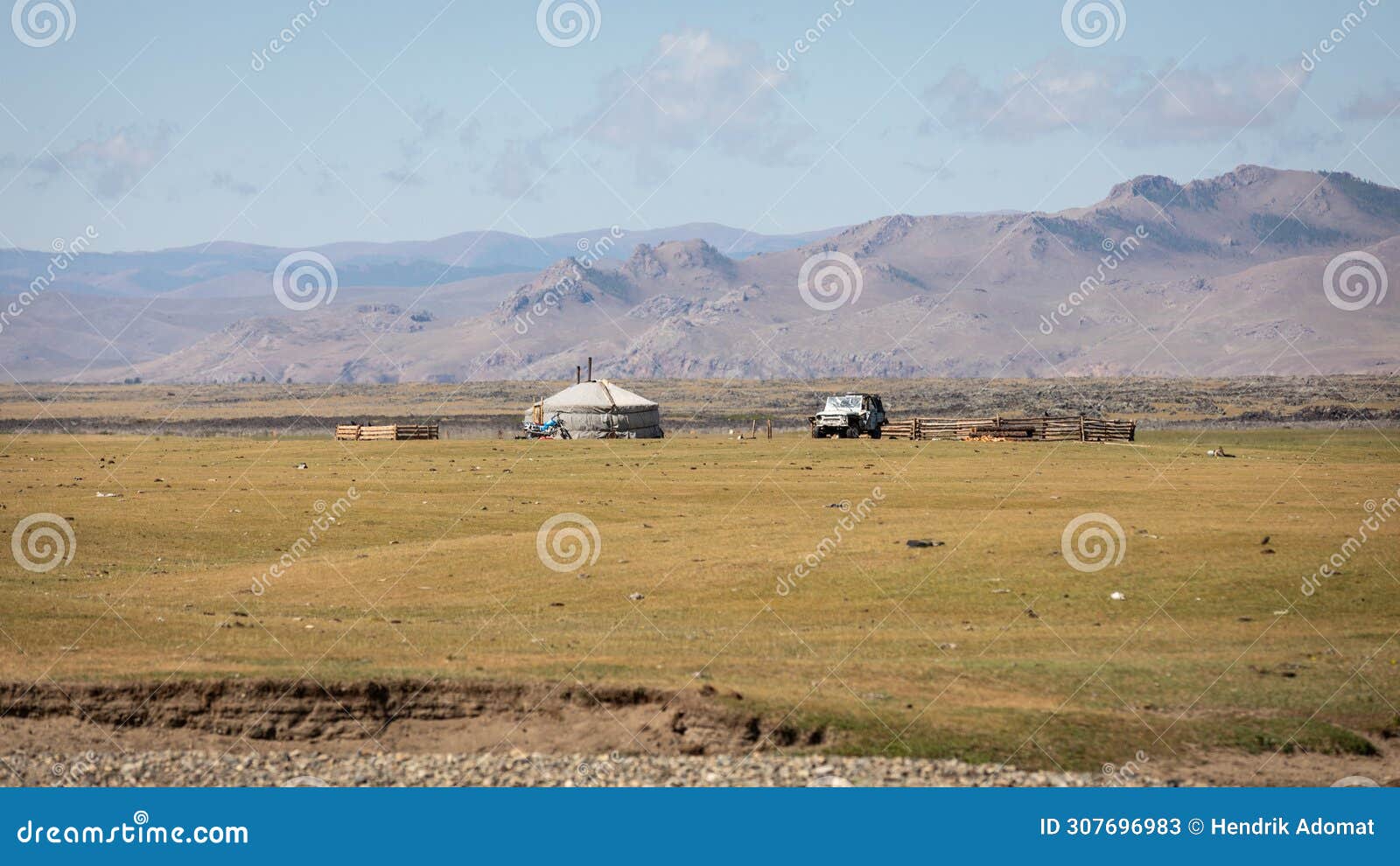 A Car is Parked at a Nomadic Yurt in the Lowlands of Central Mongolia ...