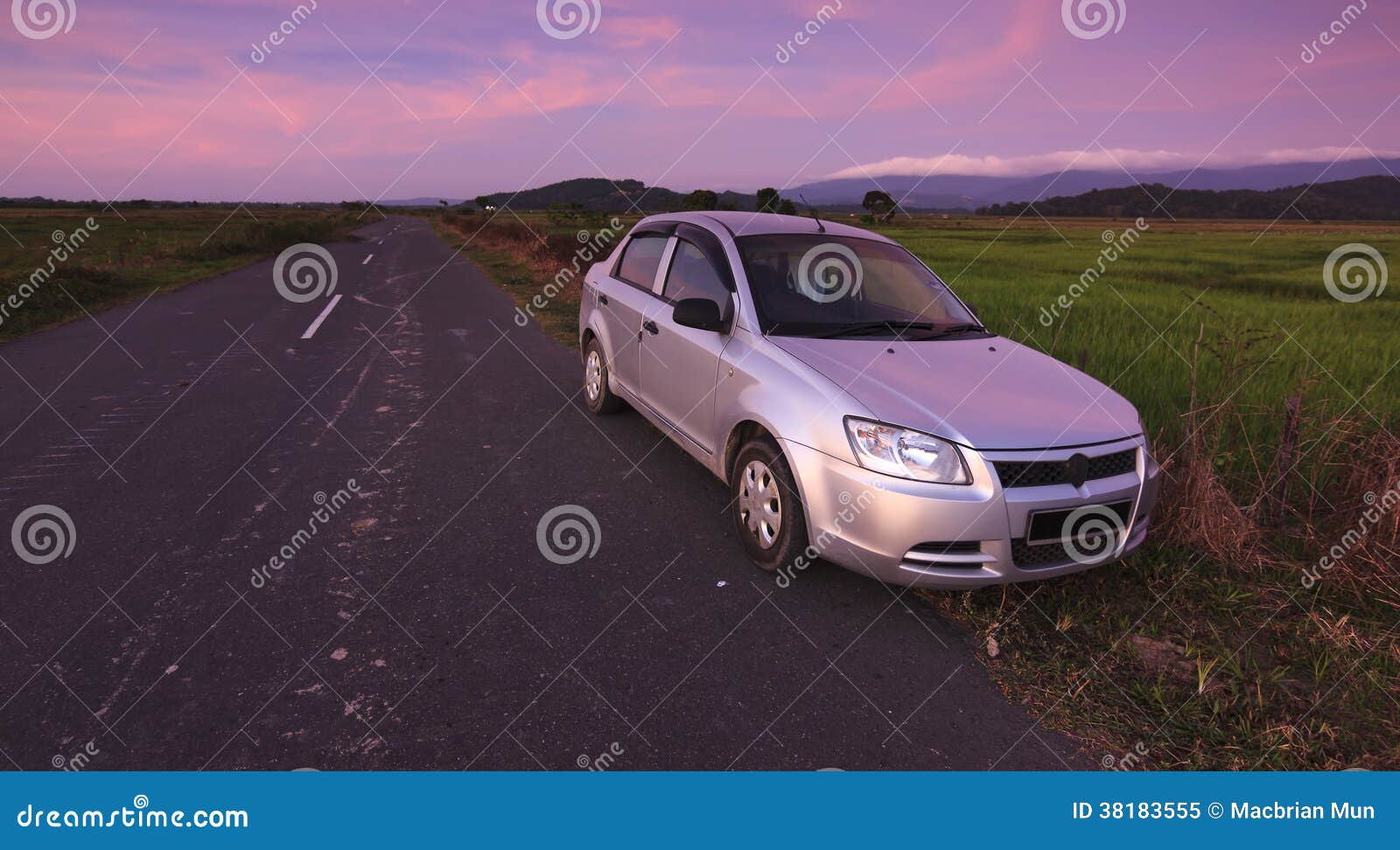 Car Parked on Roadside at Sunset in a Rural Area Stock Image - Image of ...