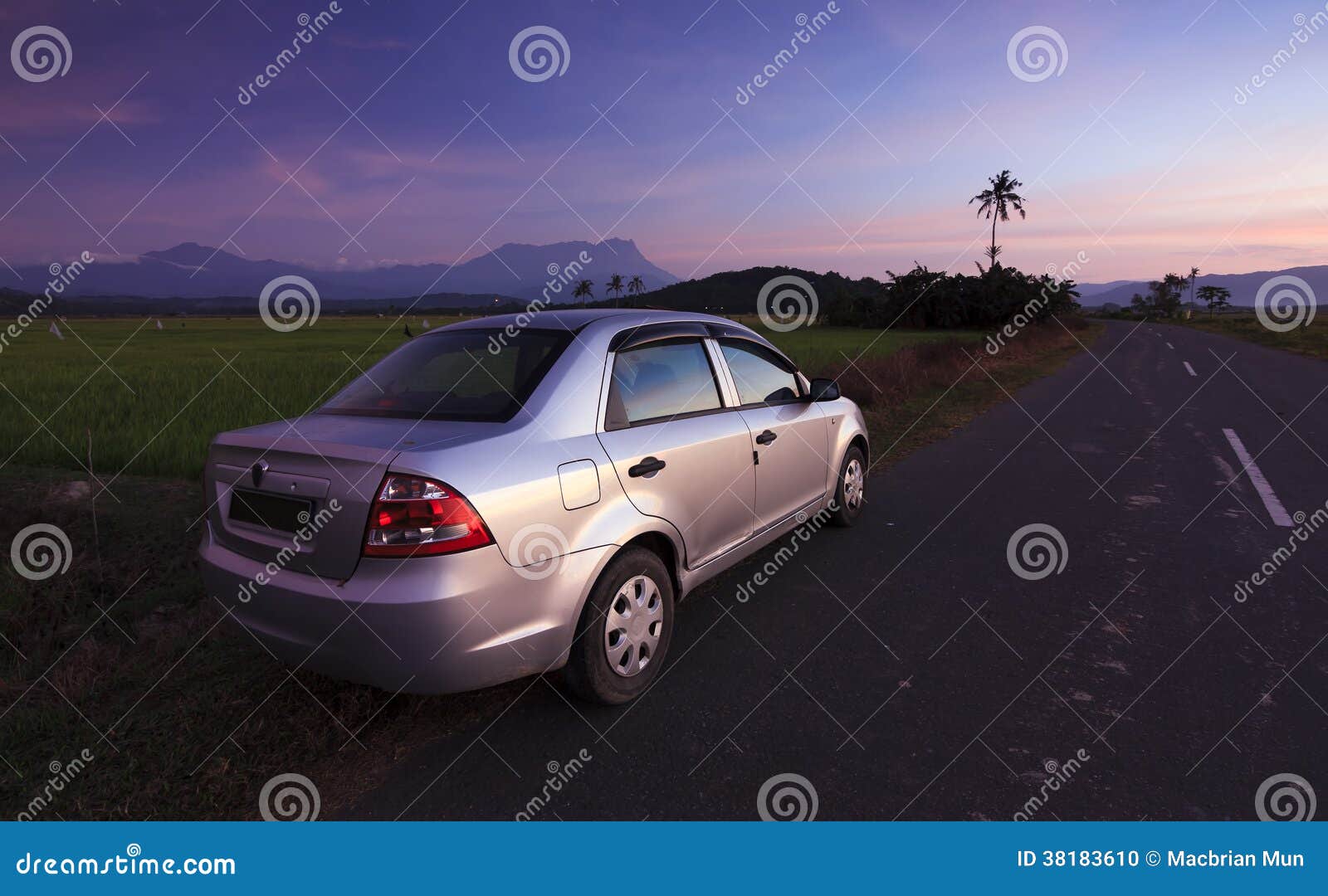 Car Parked on Roadside at Sunset in a Rural Area Stock Photo - Image of ...