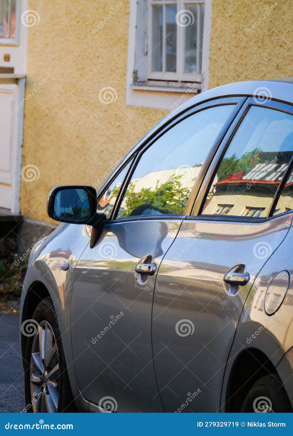 A Car Parked on the Side of a Building Stock Image - Image of road ...