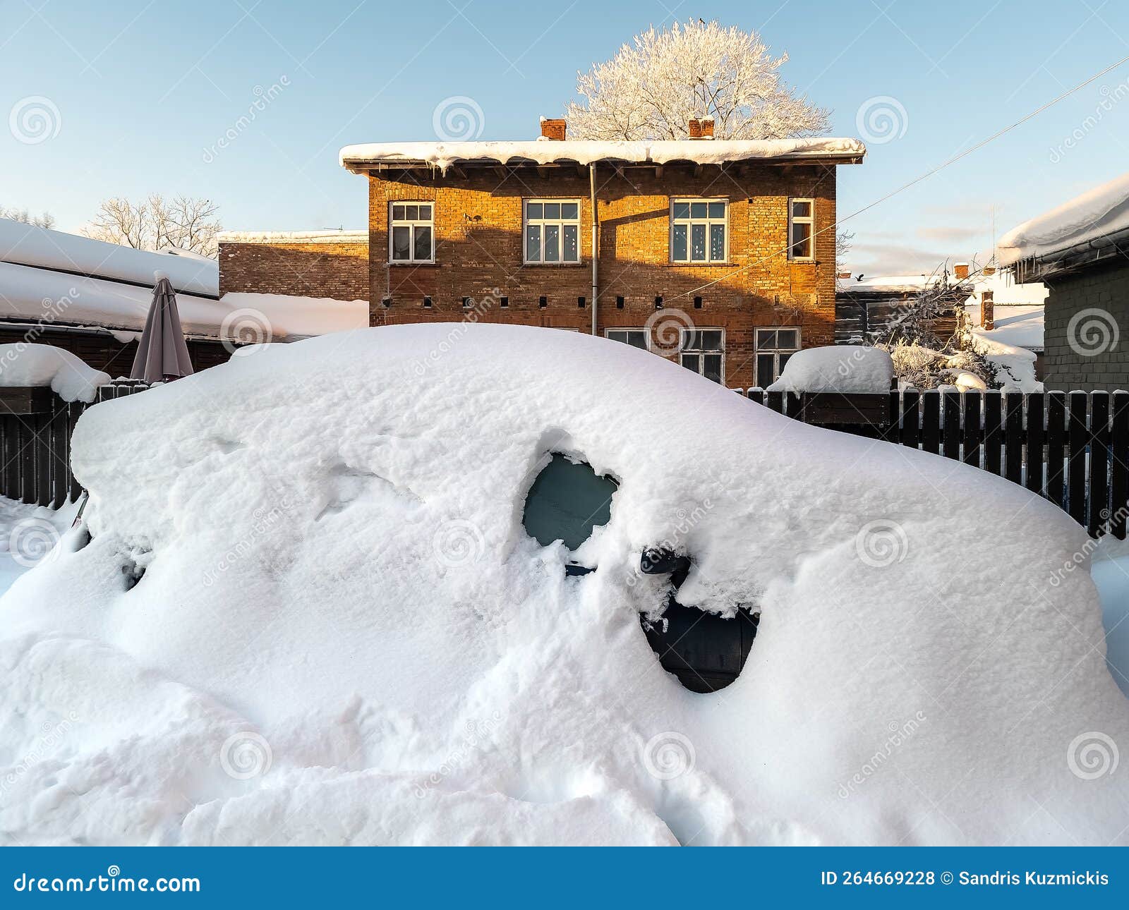 The Car in the Parking Lot is Completely Covered with Snow. Problems ...