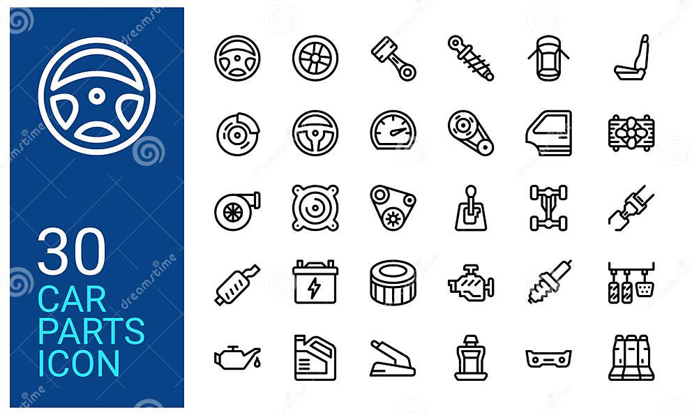 Car Parts Icon Set. Outline Car Spare Parts Icon Collection Stock ...