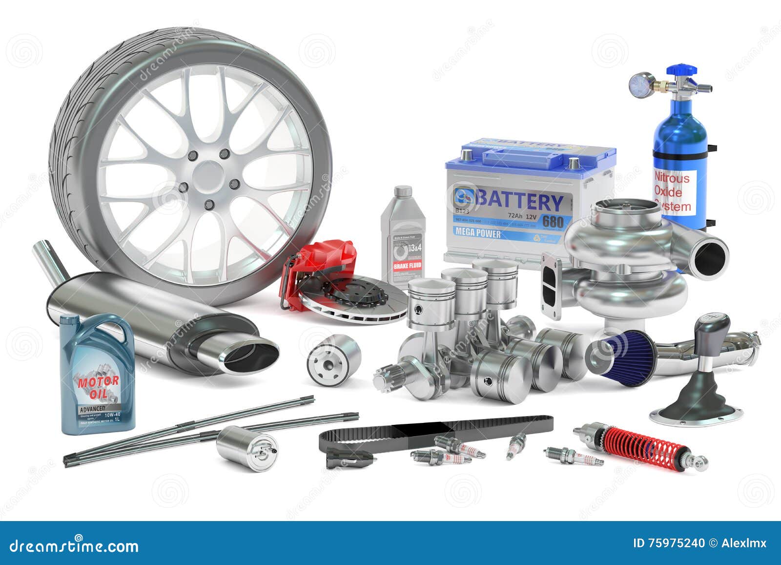 Car Parts, 3D rendering stock illustration. Illustration of parts ...