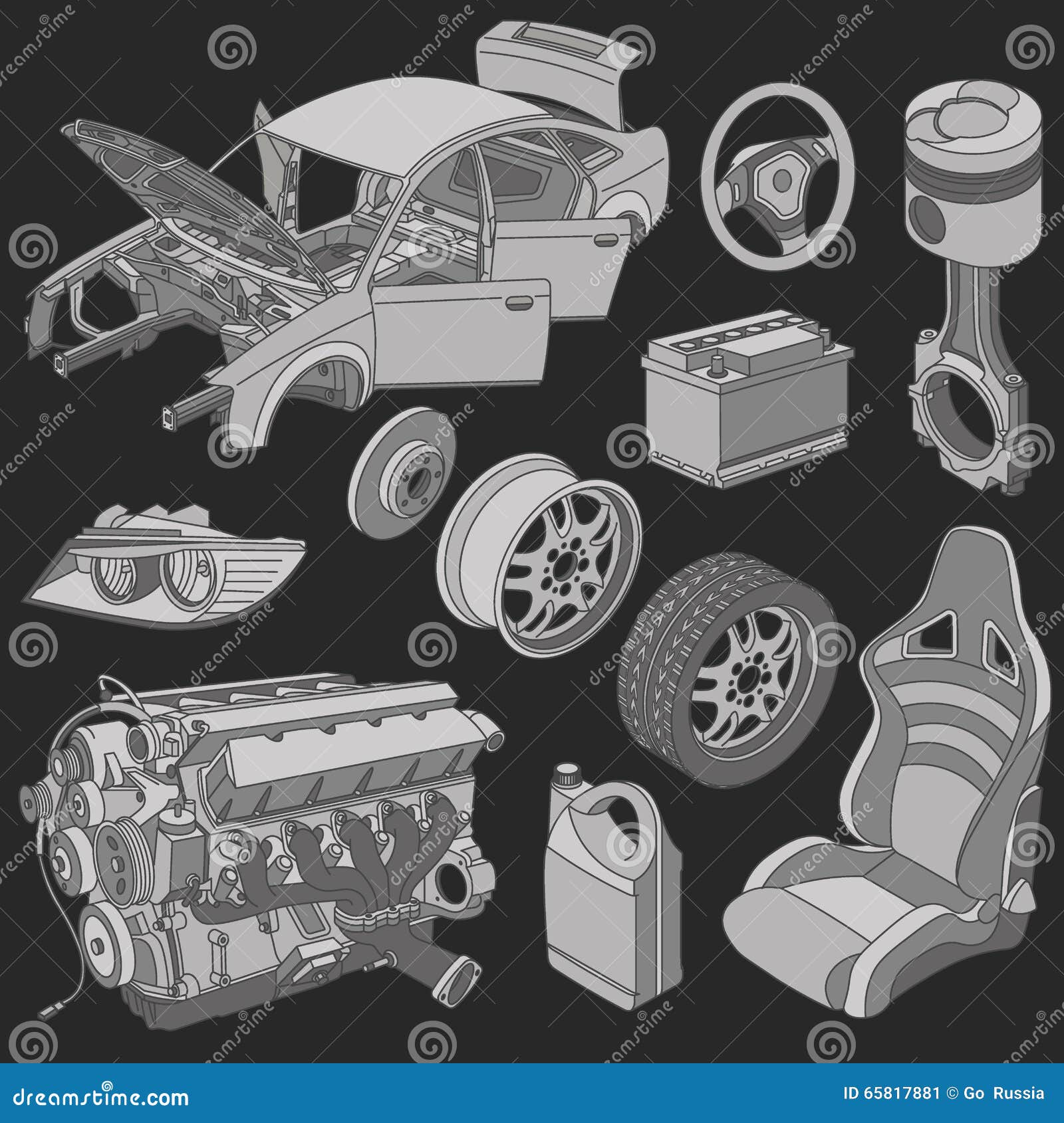 Car parts icons isometric stock vector. Illustration of auto - 65817881