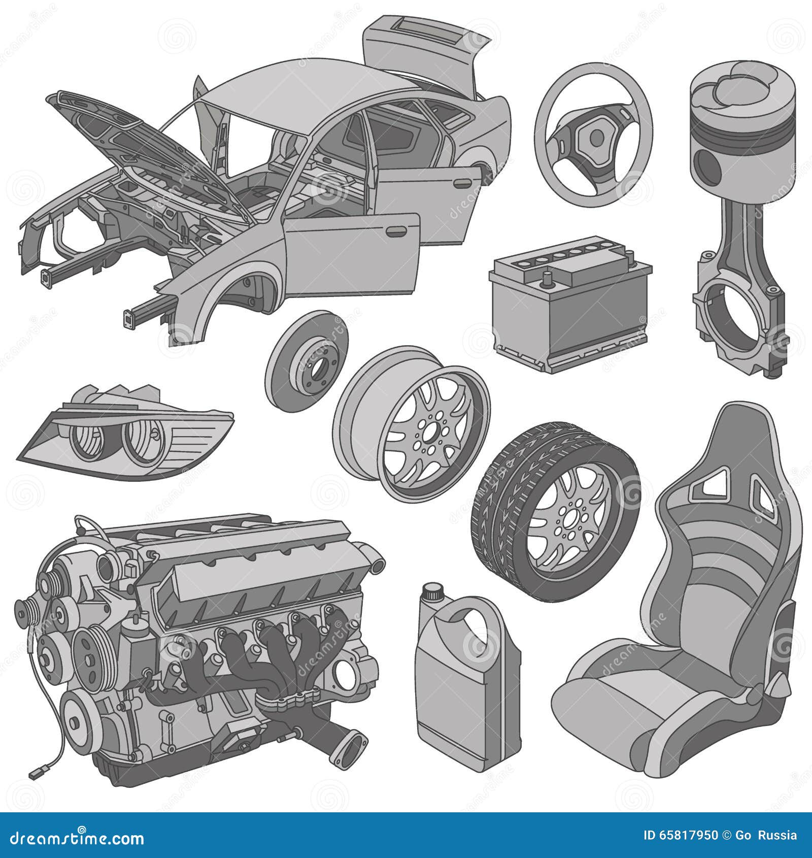 Car parts icons isometric stock vector. Illustration of design - 65817950