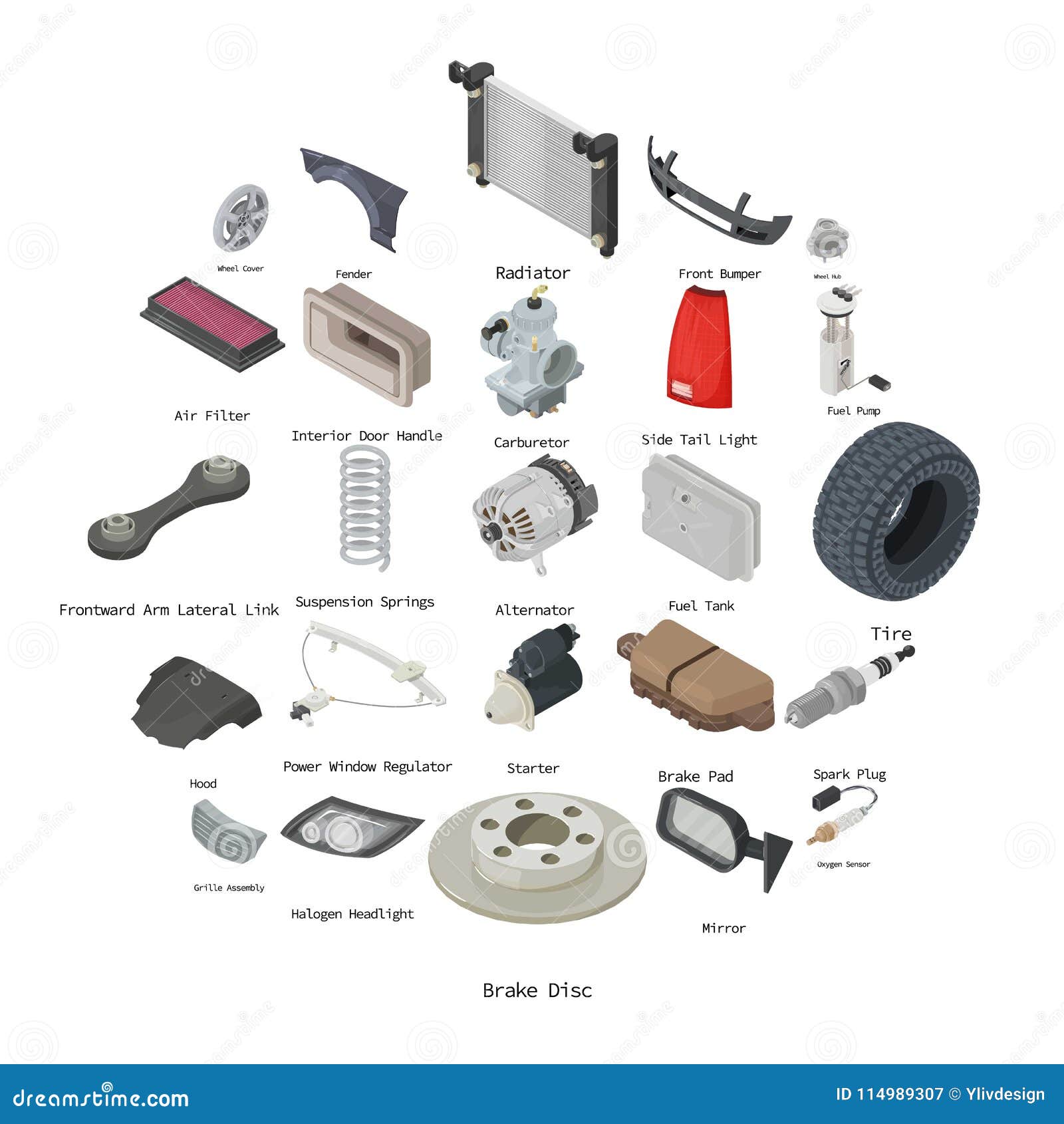 Car Parts Icons Set, Isometric Style Stock Vector - Illustration of ...