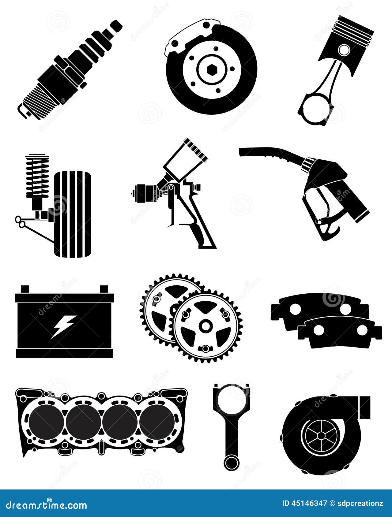 Car parts icons set stock vector. Illustration of steering - 45146347