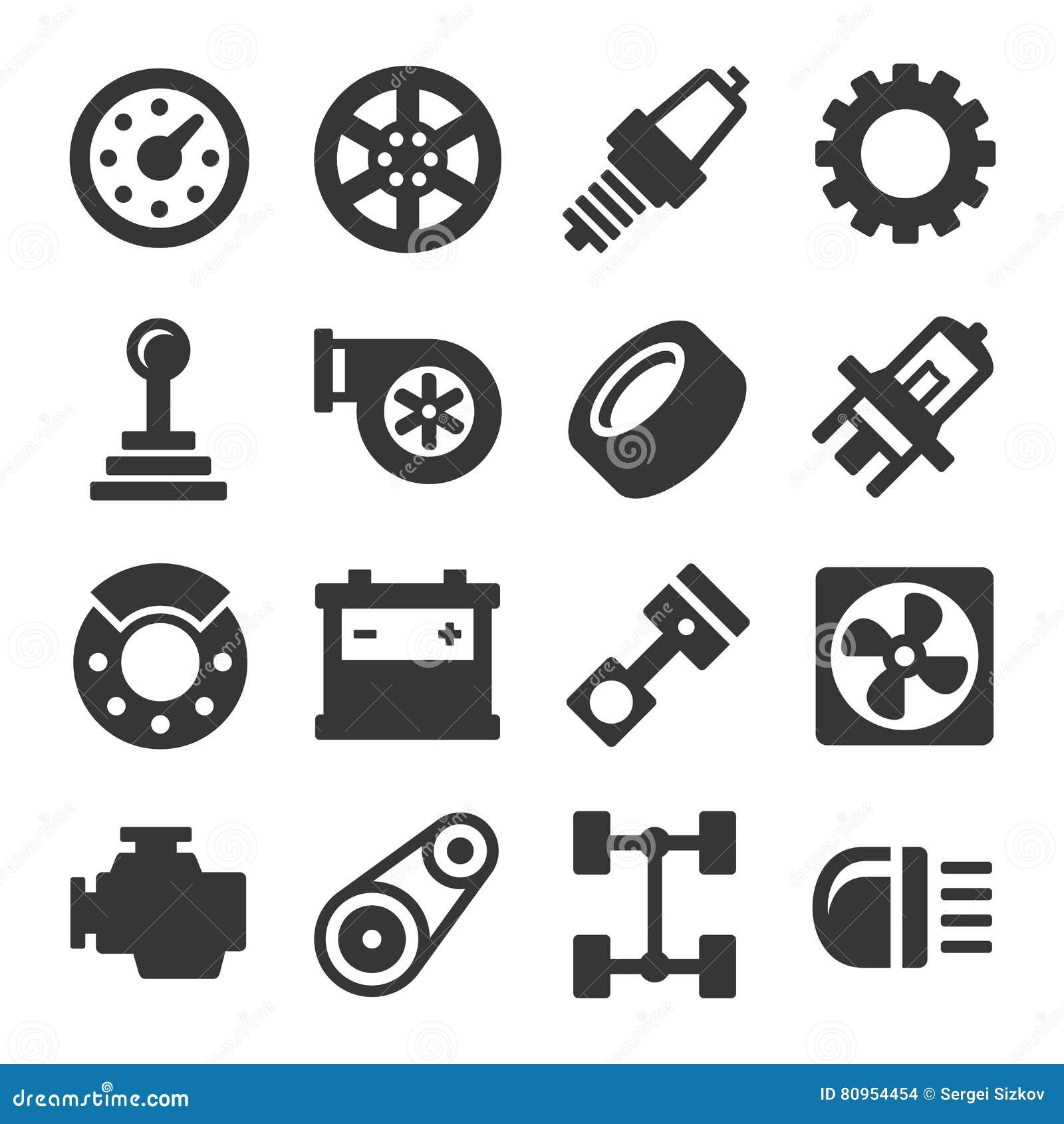 Car Parts Icons Set on White Background. Vector Stock Vector ...