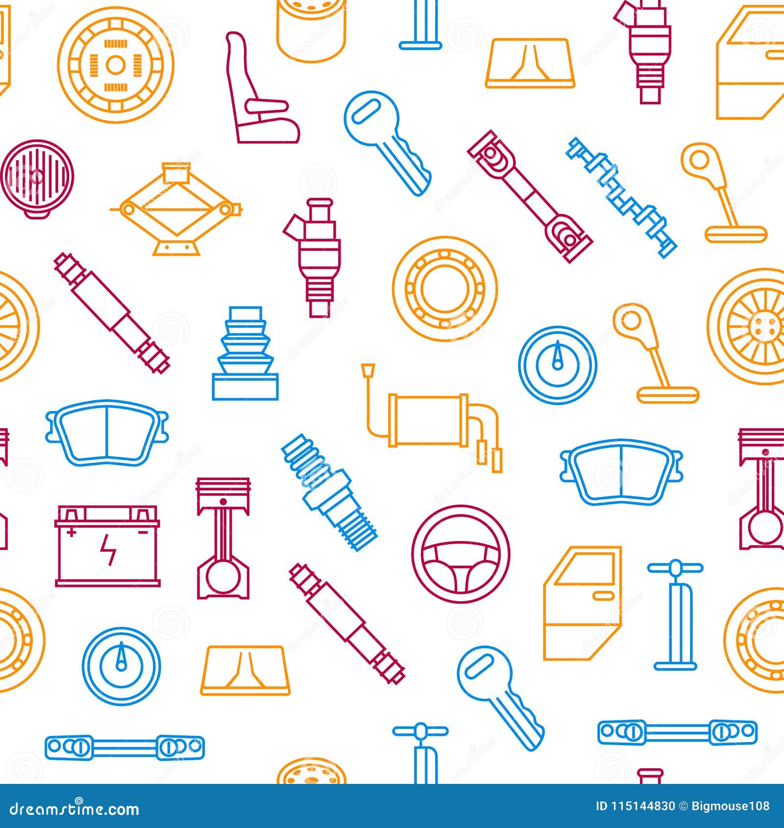 Car Parts Thin Line Seamless Pattern Background. Vector Stock Vector ...