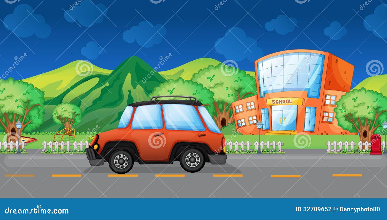 A Car Passing at the School Stock Vector - Illustration of school ...
