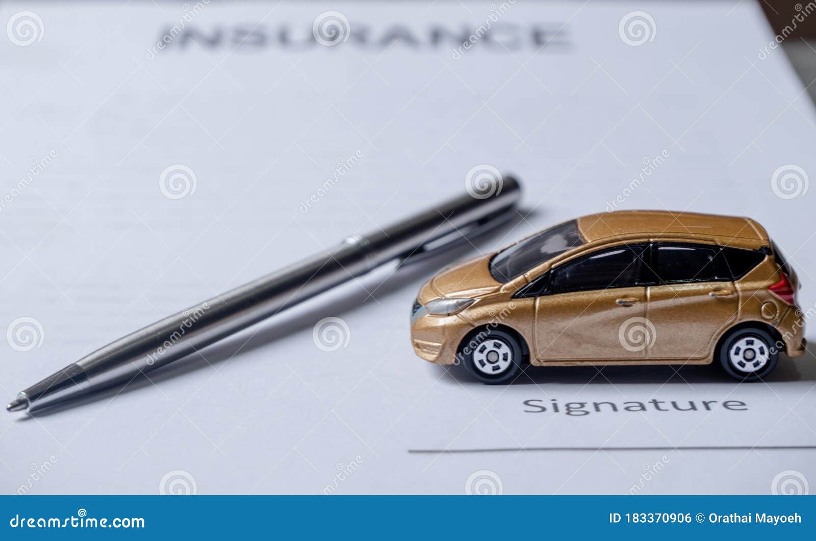 Car and Pen on Insurance Documents. Car Insurance Concept Stock Photo ...