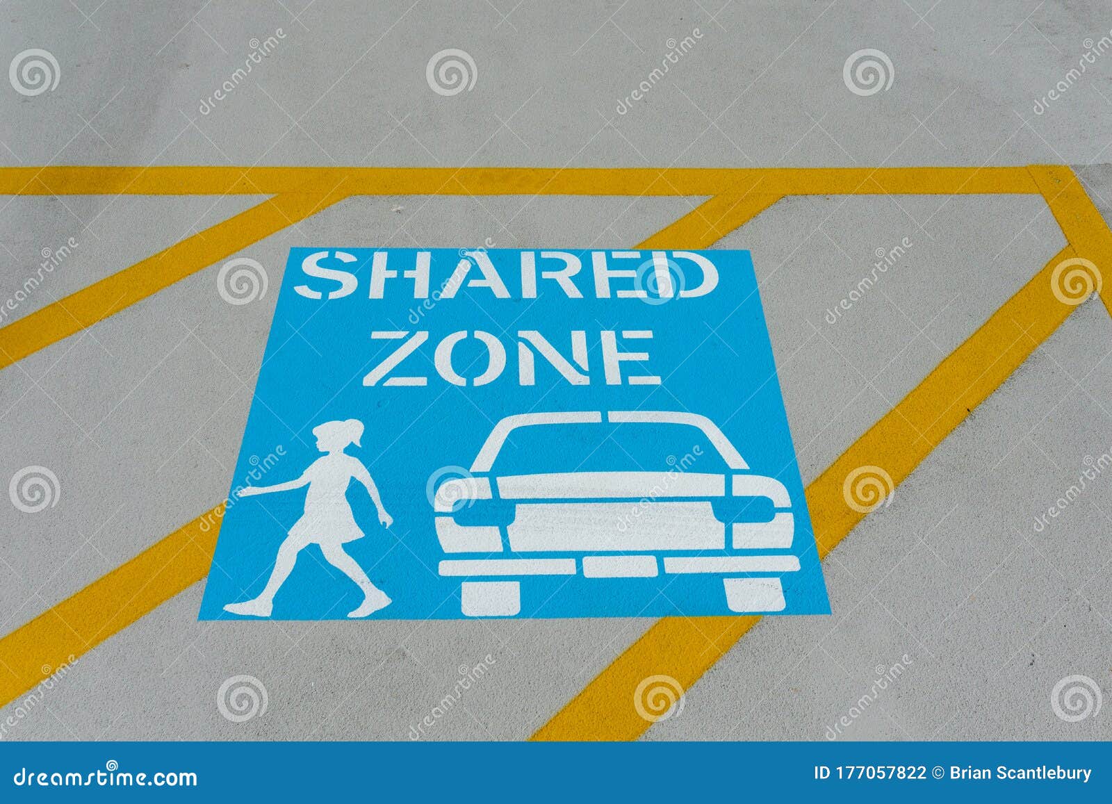 Car and People Shared Zone Sign on Ground Stock Photo - Image of person ...