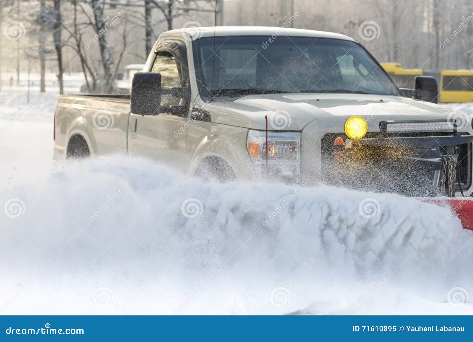 Car Pickup Cleaned from Snow by a Snowplough during Wintertime Stock ...