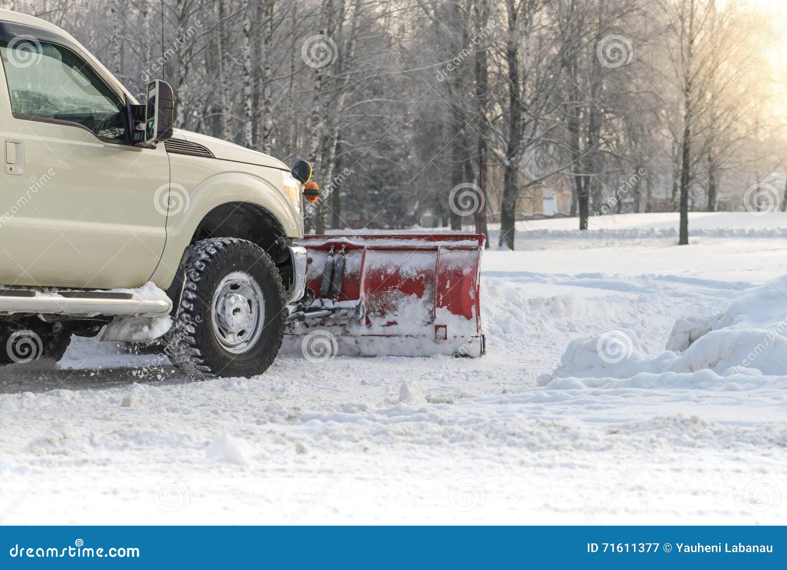 Car Pickup Cleaned from Snow by a Snowplough during Wintertime Stock ...