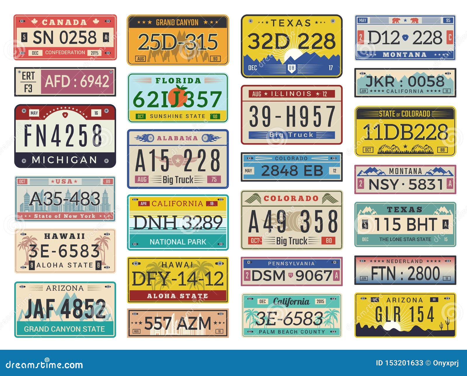 Car Plates. Highway Automobile License Numbers Old Retro Style Vector ... Car Plates. Highway Automobile License Numbers Old Retro Style Vector ...