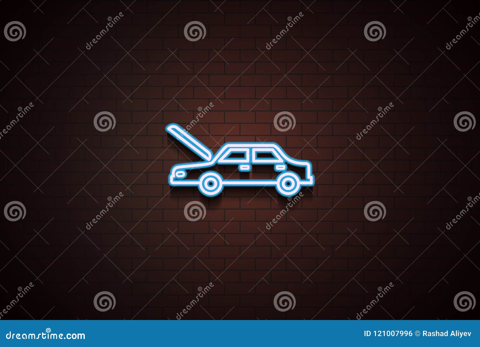 Car Problem Icon in Neon Style on Brick Wall Stock Illustration ...