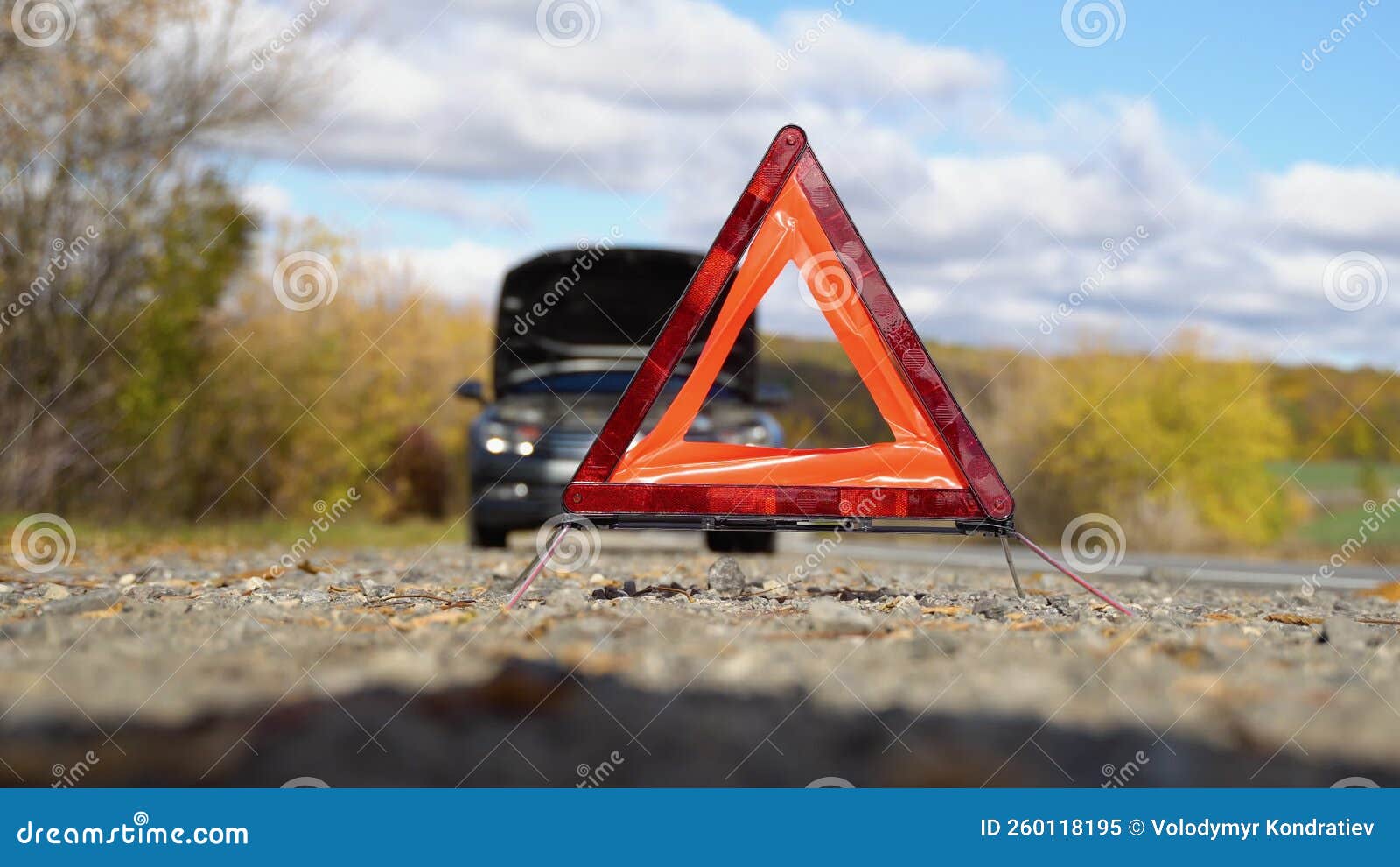 Car with Problems and a Red Triangle To Warn Other Road Users ...