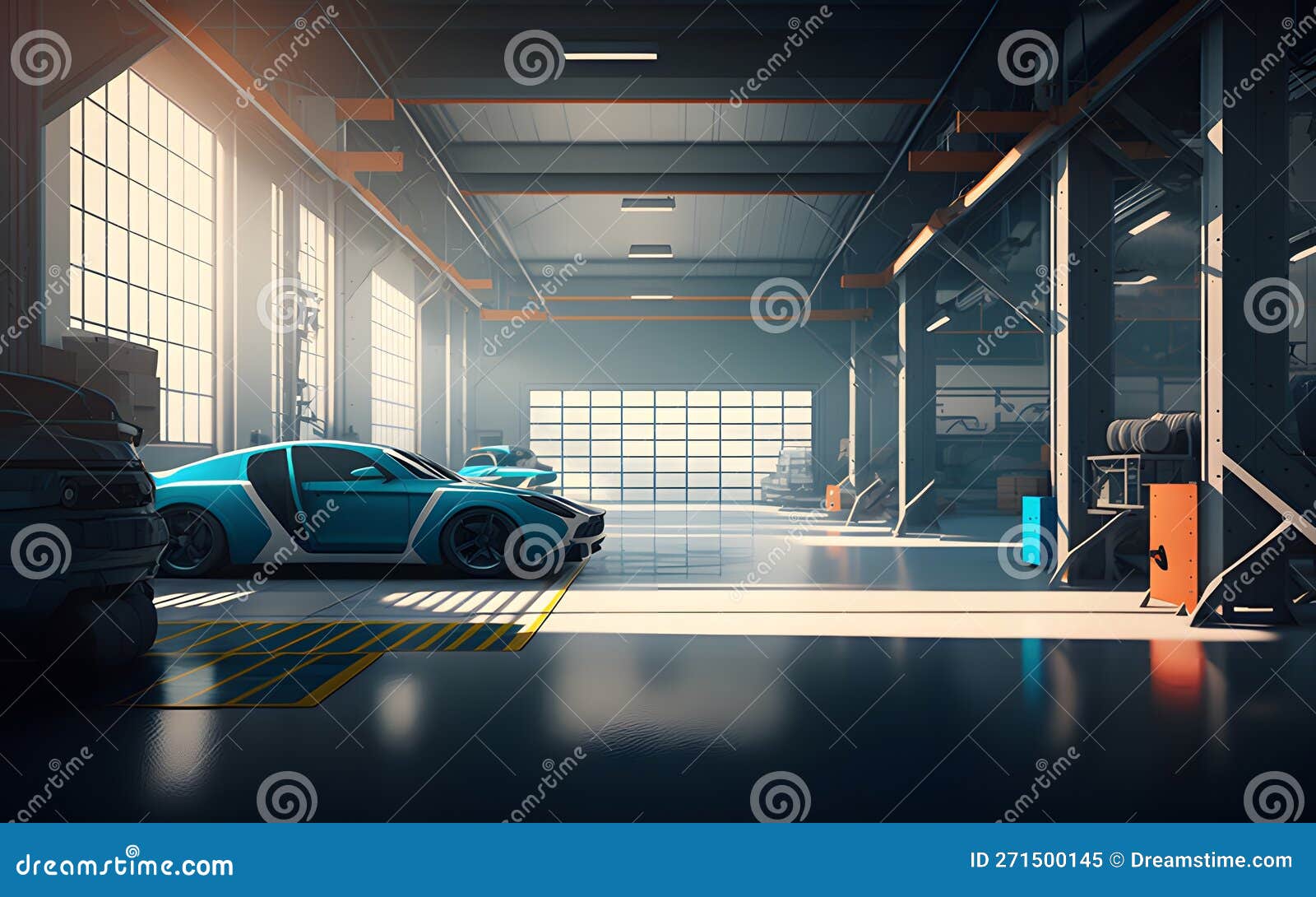Car Production Factory Inside with Copy Space Stock Illustration ...