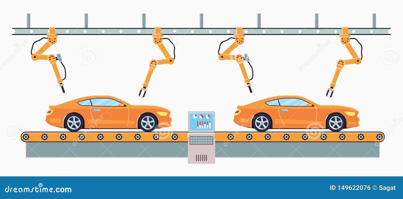 Car Production Line Concept. Auto Assembly Conveyor. Stock Vector ...