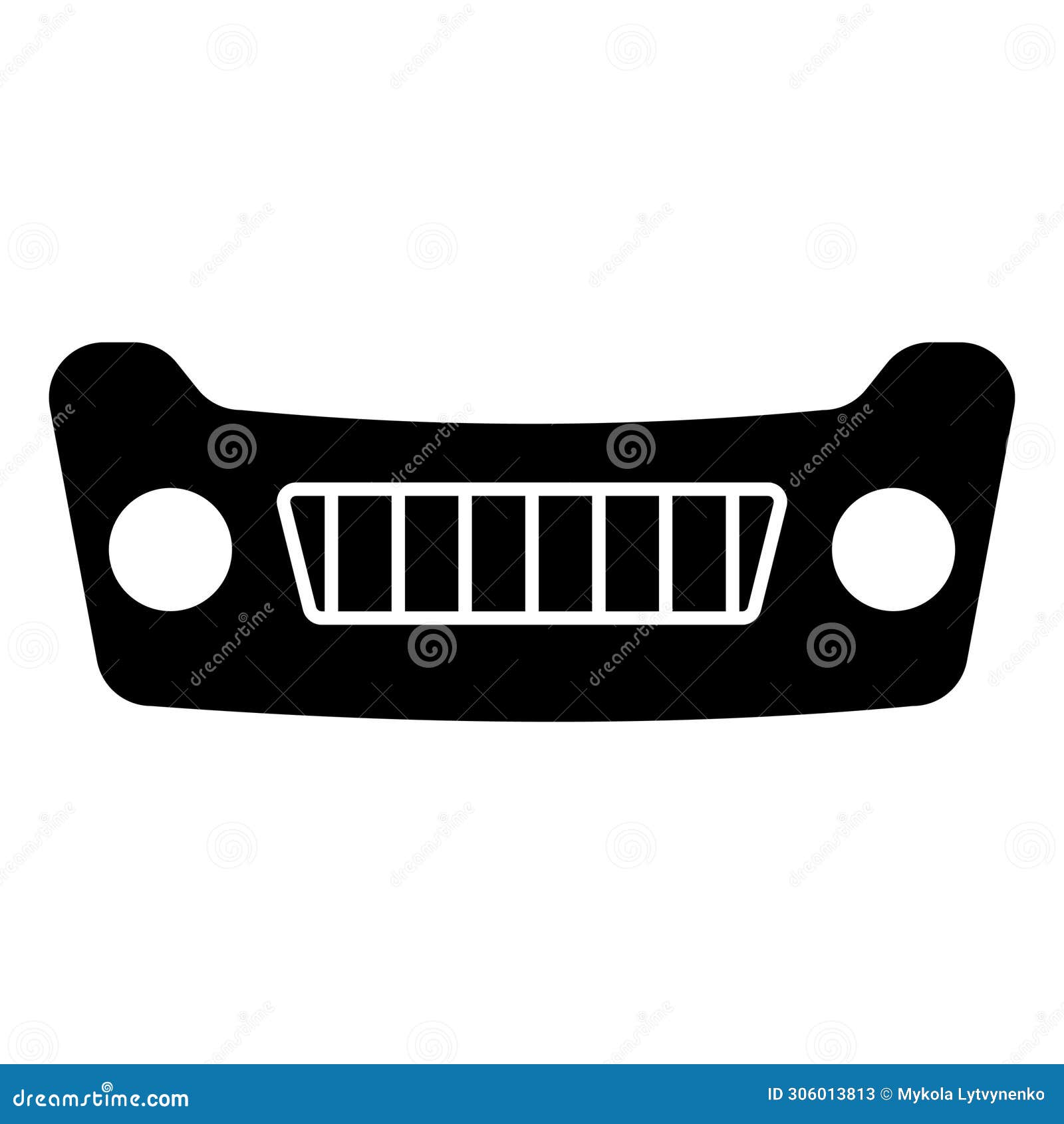 Car Protection Bumper Icon, Bumper with Radiator Grille and Headlights ...