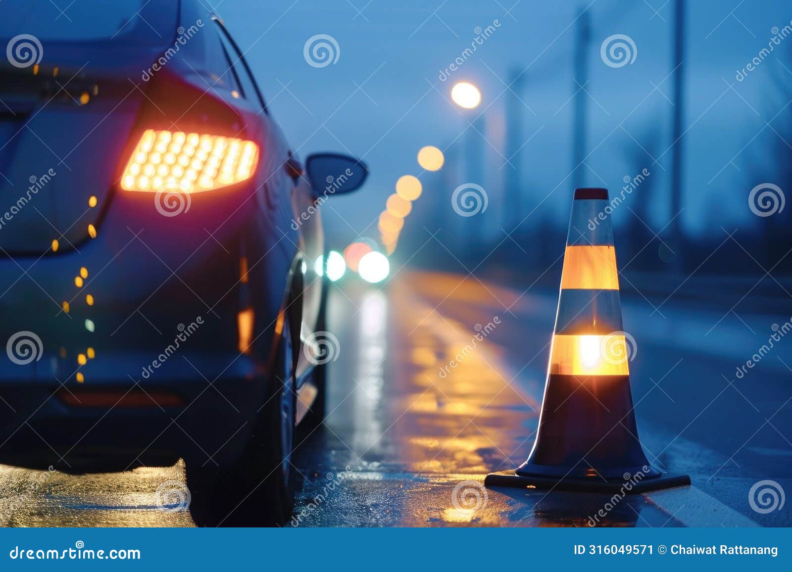 A Car Pulled Over on the Side of the Road with Its Hazard Lights ...