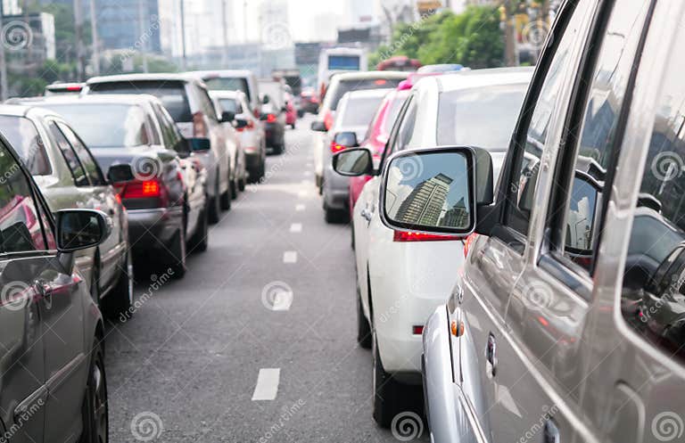 Car Queue in the Bad Traffic Road Stock Image - Image of urban, tree ...