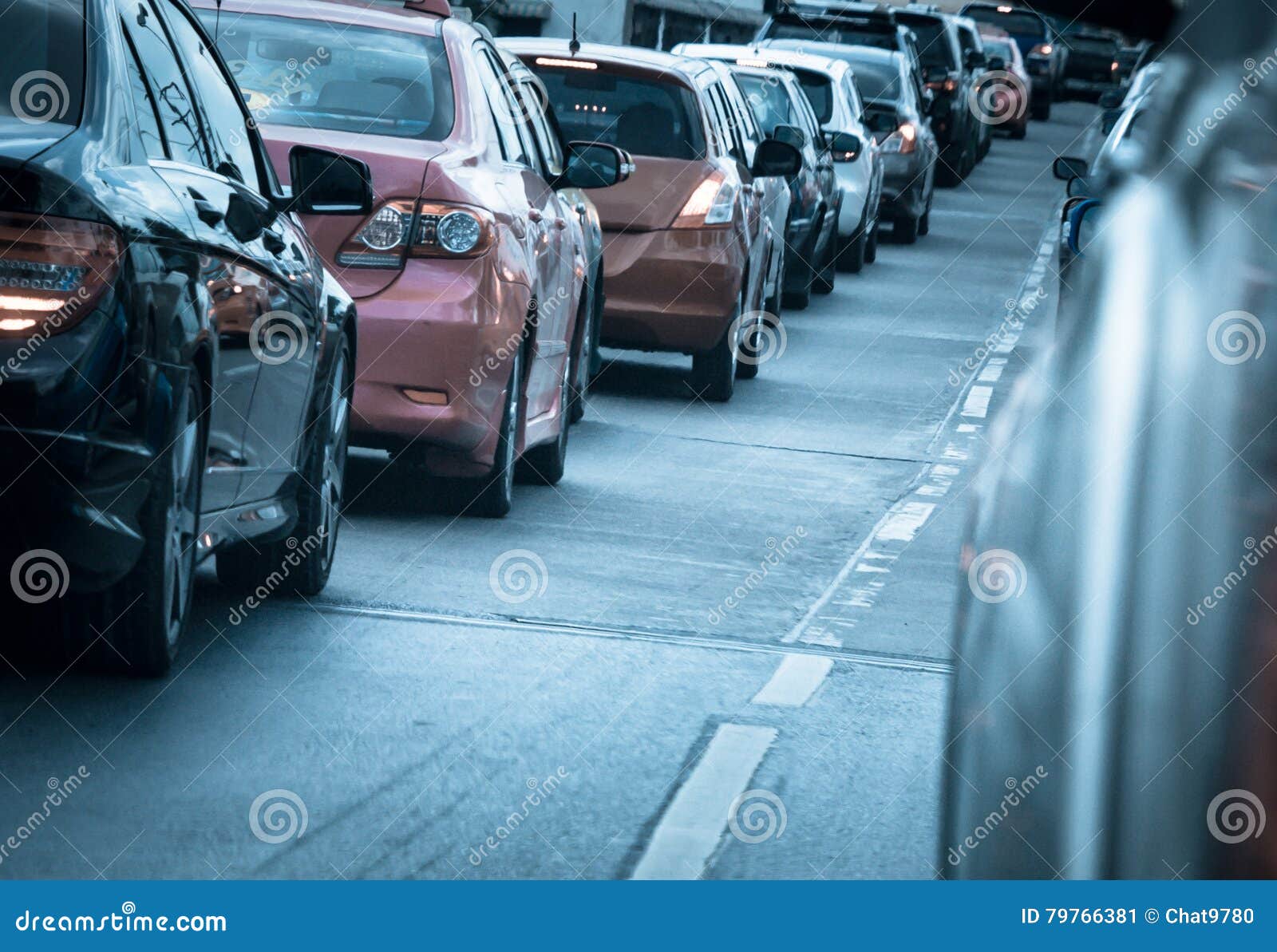 Car Queue in the Bad Traffic Road Stock Image - Image of lane, city ...